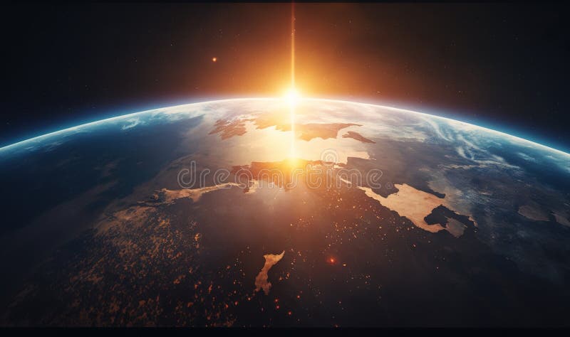 A View of the Sun Rising Over the Earth from Space Stock Illustration ...
