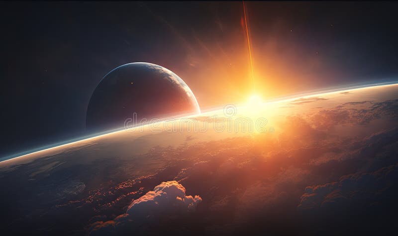 A View of the Sun Rising Over the Earth from Space Stock Illustration ...