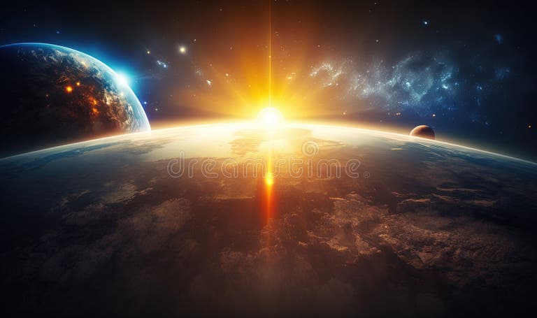 A View of the Sun Rising Over the Earth from Space Stock Illustration ...