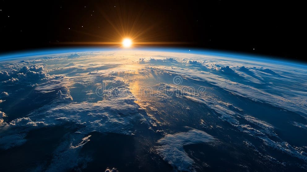 A View of the Sun Rising Over the Earth from Space Stock Image - Image ...