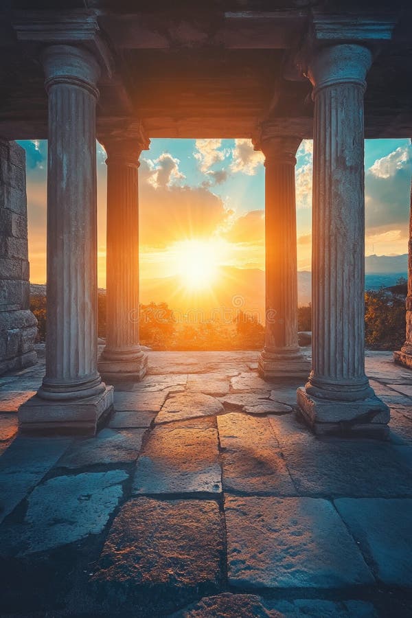 Sunset through Building Pillars Stock Photo - Image of buildings ...
