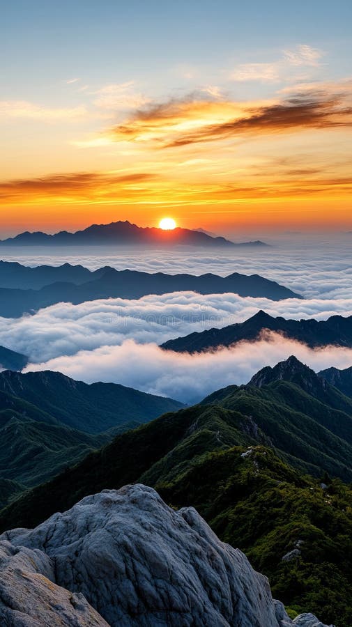 A View of the Sun Setting Over the Mountains from the Top of a Mountain ...