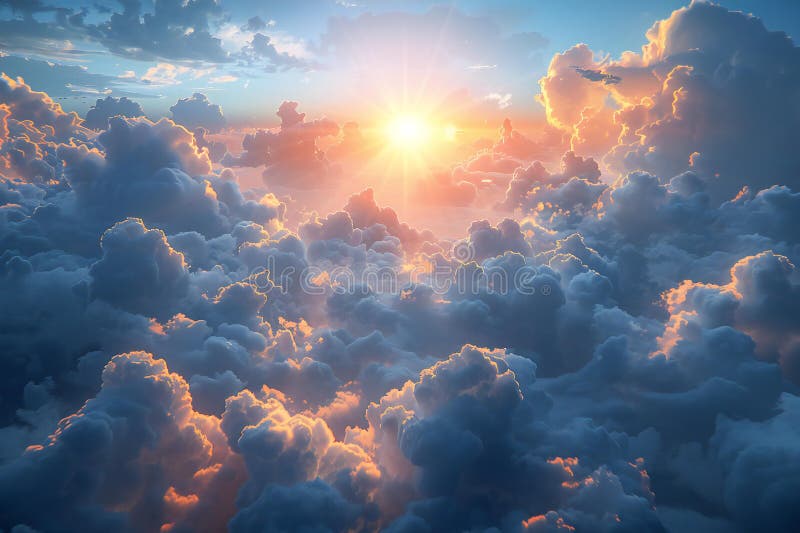 A View of the Sun Shining through Clouds from Above, a Beautiful Sky ...