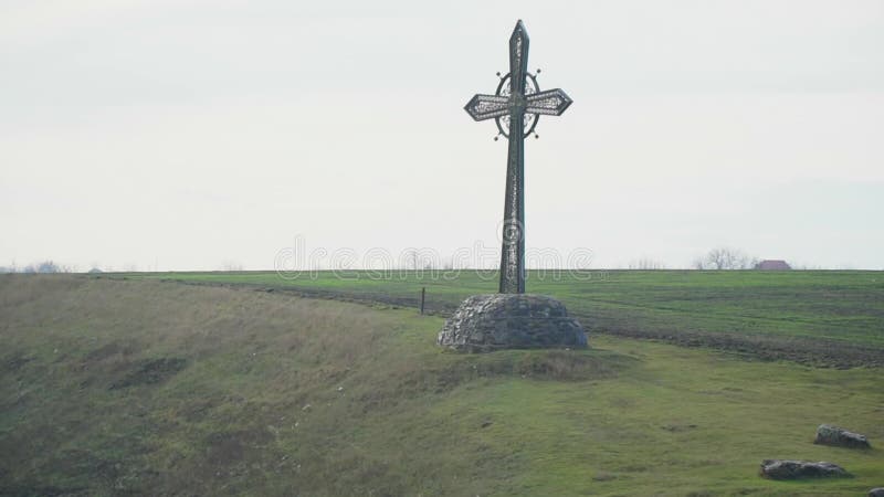View of a Sundial and a Huge Metal Cross on Mount Stock Video - Video ...
