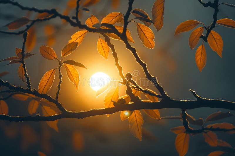 View Sunlit Tree Branches in Autumn Silhouette, Creating a Tranquil ...
