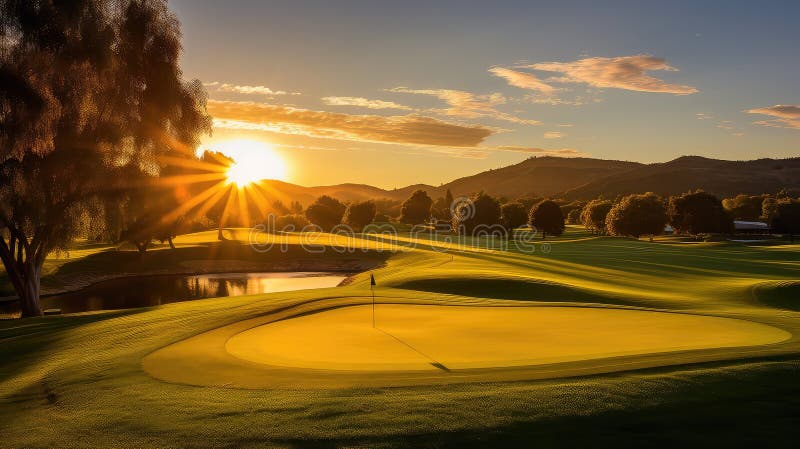View sunny golf course stock illustration. Illustration of glow - 313673970