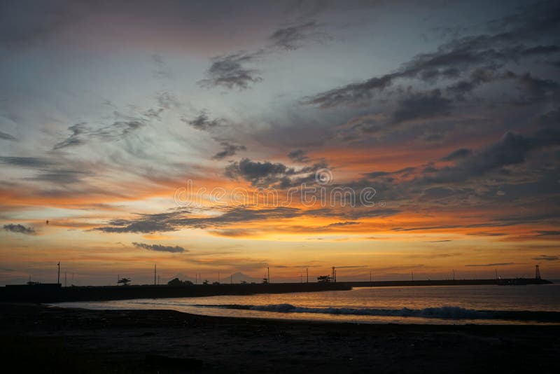 The View of the Sunrise on the Coast of Cilacap Indonesia Stock Photo ...