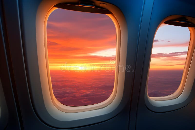 A View of a Sunset through an Airplane Window.Window View from Plane ...
