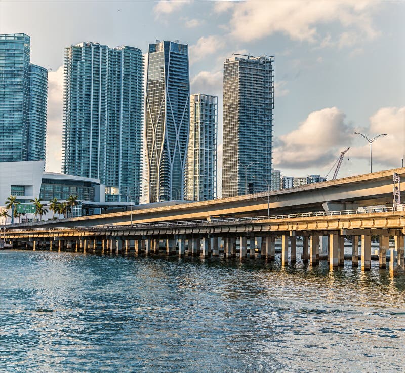 A View at Sunset Along the Side of the Port Boulevard Bridge with a ...