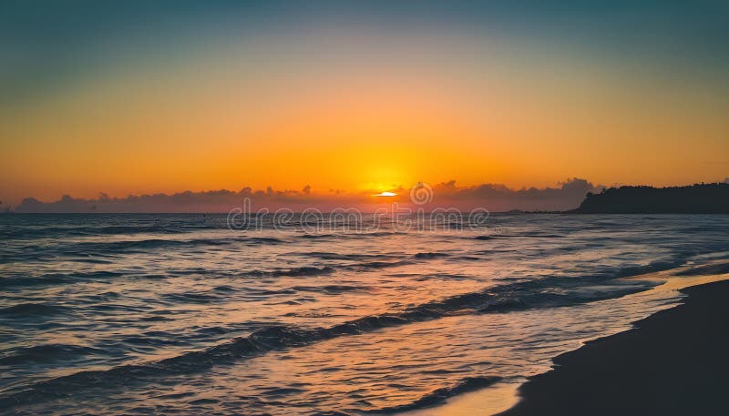 A View of a Sunset on the Beach Stock Illustration - Illustration of ...