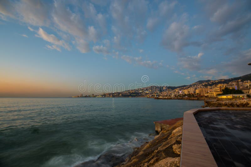 A View at Sunset from Byblos Area Stock Image - Image of view, beach ...