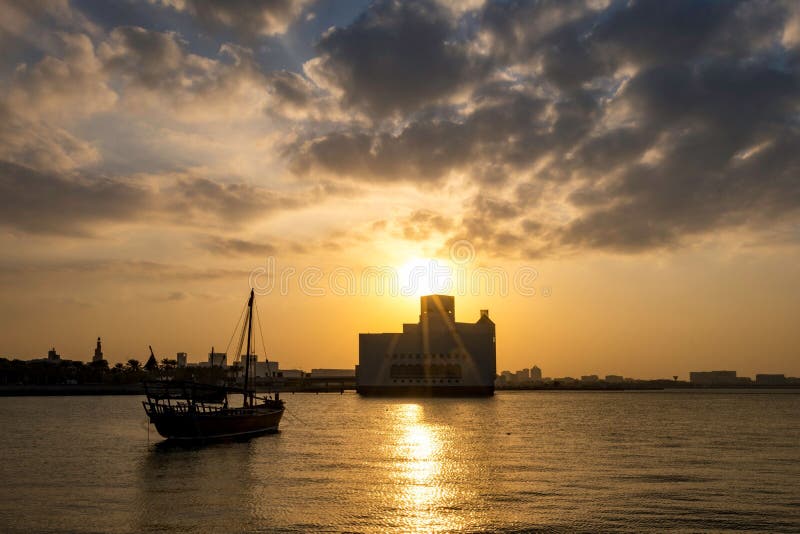 View of the Sunset on the Coast in Doha, Qatar Stock Photo - Image of ...