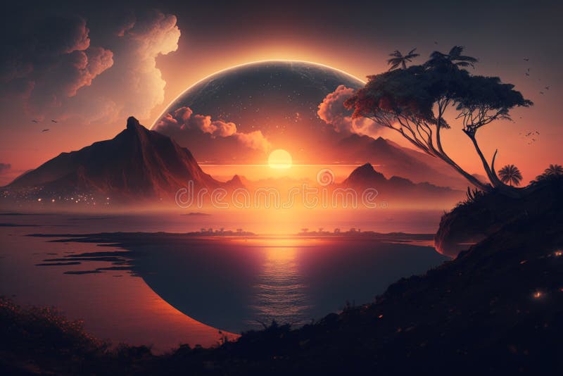 A View of the Sunset on a Deserted Island , Wallpaper, AI Generated ...