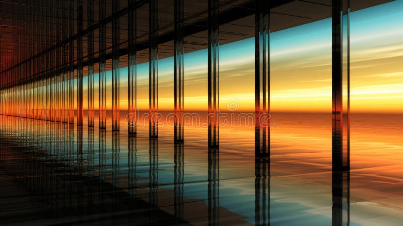A View of a Sunset through a Glass Wall. Generative AI Image. Stock ...