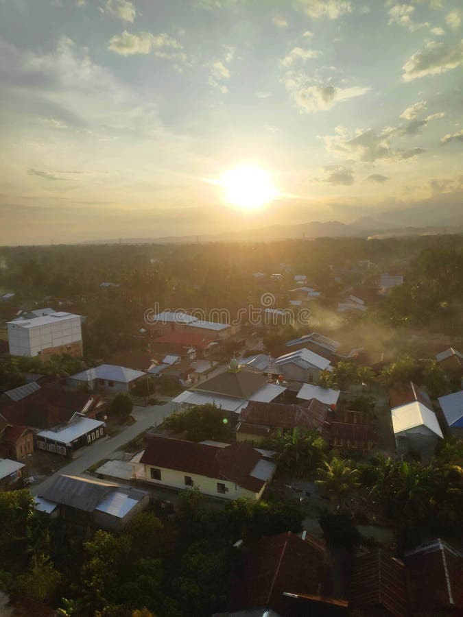 View of the Sunset and the House from a Height Stock Image - Image of ...