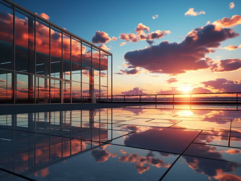 A View of the Sunset from Inside an Office Building Stock Illustration ...