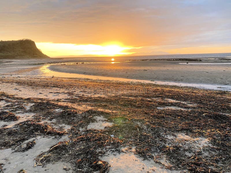 A View of a Sunset Over Ayr Beach Stock Image - Image of shore, coast ...