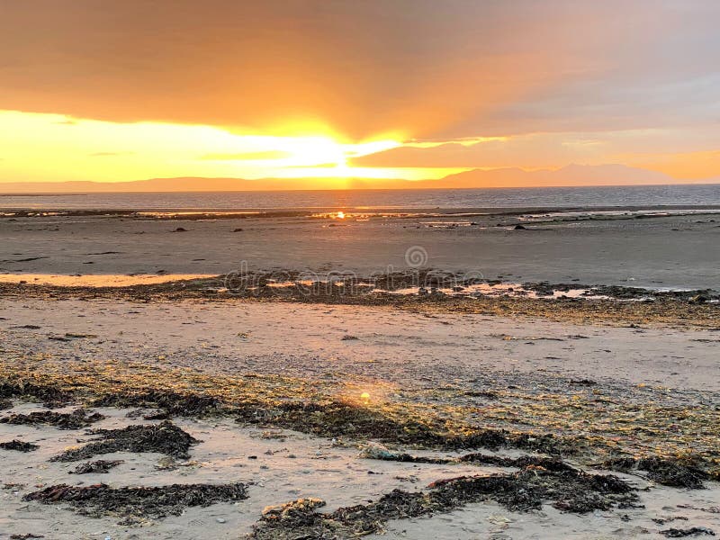 A View of a Sunset Over Ayr Beach Stock Image - Image of sunrise, beach ...