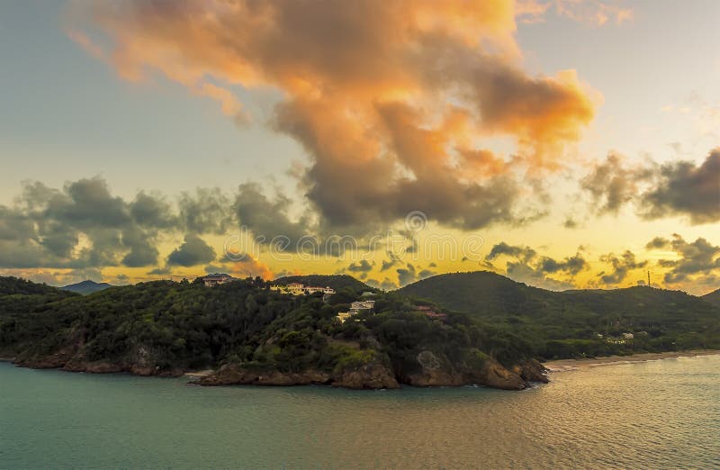 A View of the Sunset Over the Coast of Antigua Near St Johns Stock ...