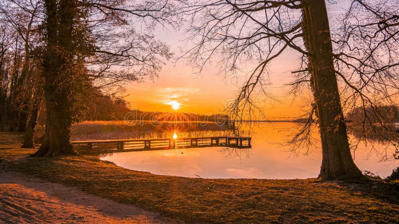 View of the Sunset Over the Lake Stock Image - Image of countryside ...