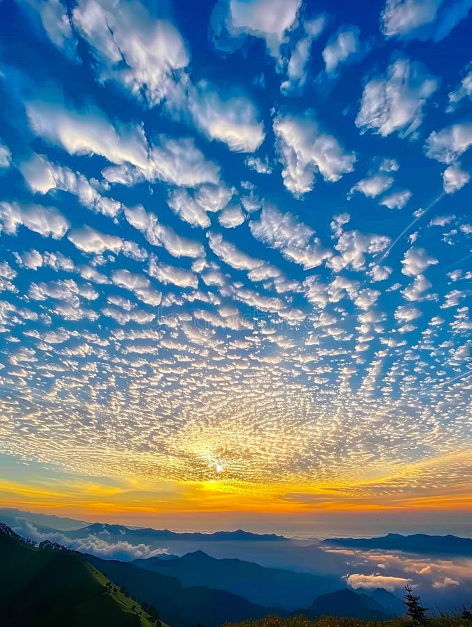 A View of a Sunset Over a Mountain Range with Clouds in the Sky Stock ...