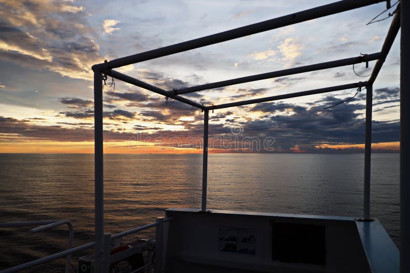 View of the Sunset from the Ship Underway and in the Port. Colorful ...