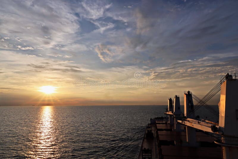 View of the Sunset from the Ship Underway and in the Port. Colorful ...