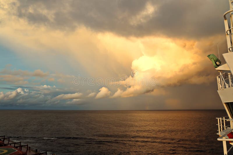 View of the Sunset from the Ship Underway and in the Port. Colorful ...