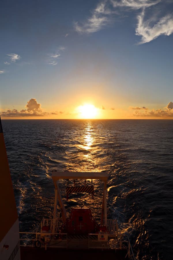 View of the Sunset from the Ship Underway and in the Port. Colorful ...