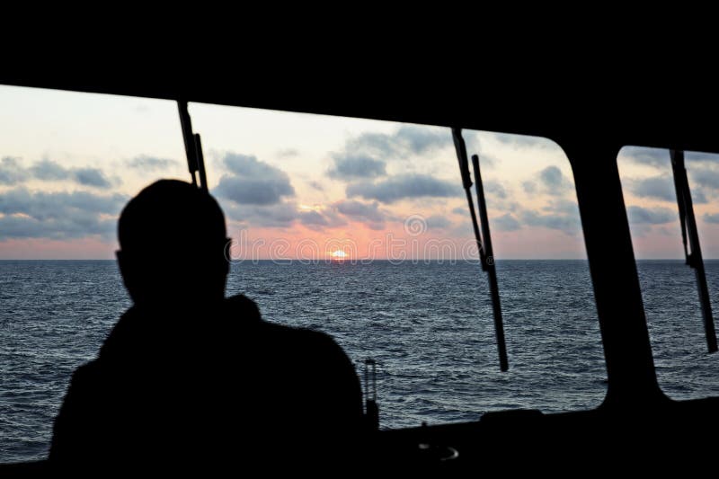 View of the Sunset from the Ships Construction and Navigational Bridge ...