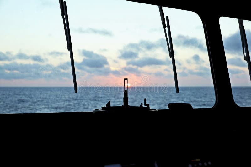 View of the Sunset from the Ships Construction and Navigational Bridge ...