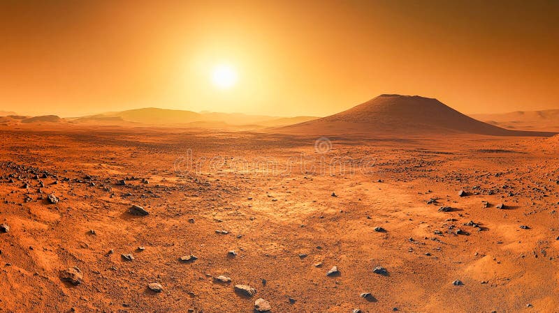 View of the Surface of the Planet, Mars, from Space. the Rising Sun is ...