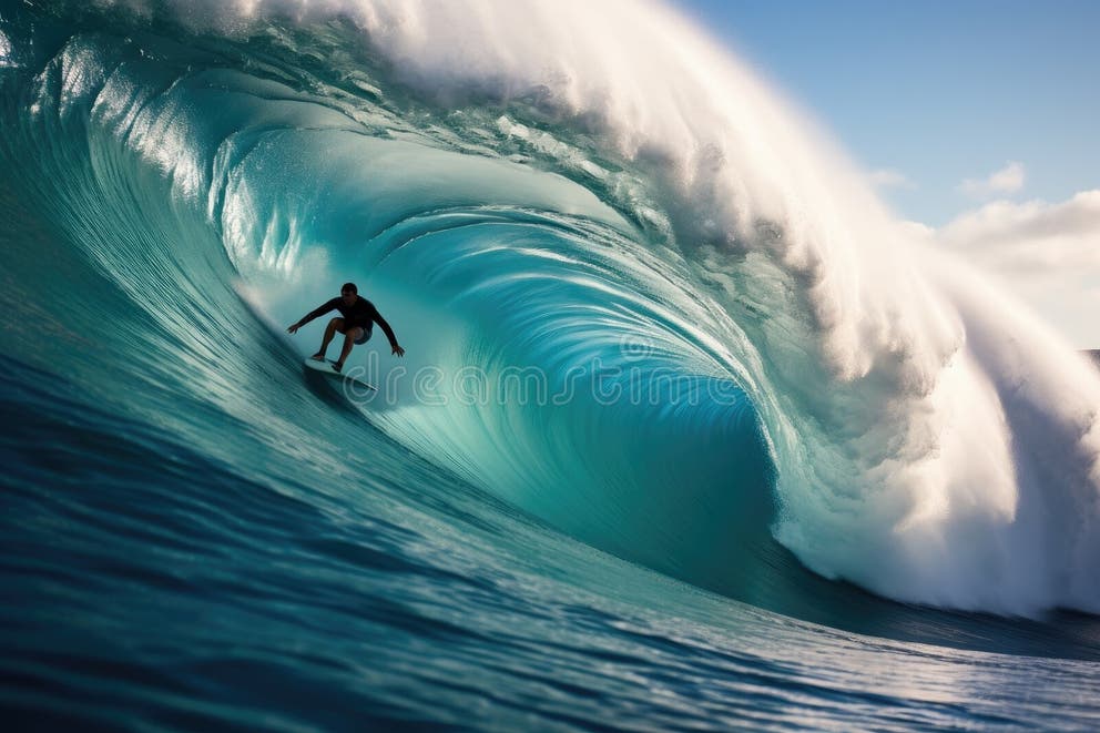 Surfer in a Barrel Wave stock illustration. Illustration of sport ...