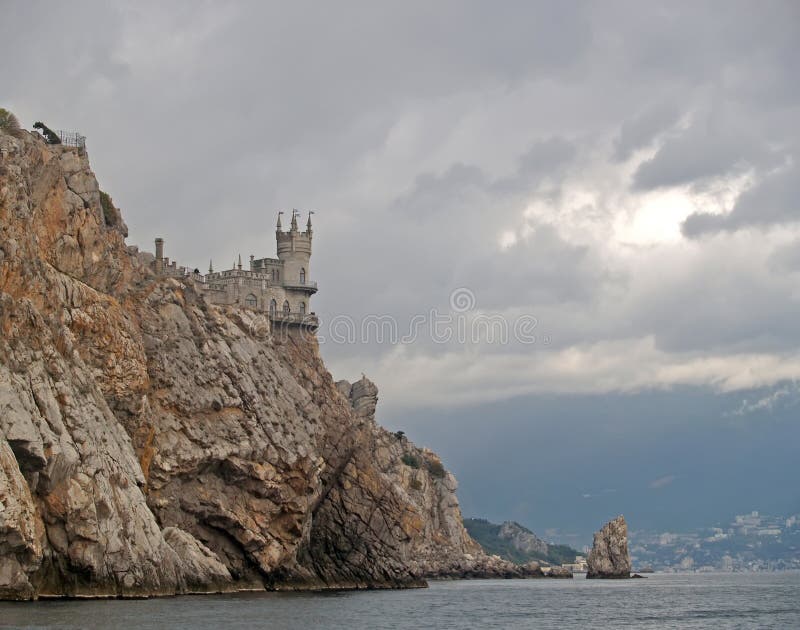 View of the Swallow`s Nest Lock in Rainy Day. Crimea Stock Image ...