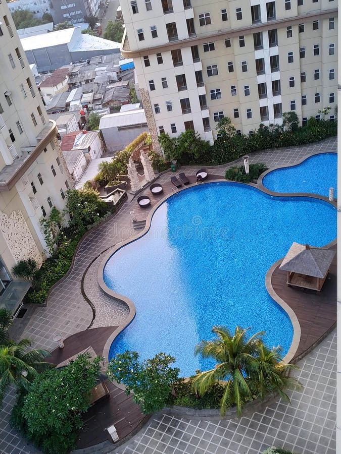 View of the Swimming Pool from the Balcony of the Building Stock Photo ...