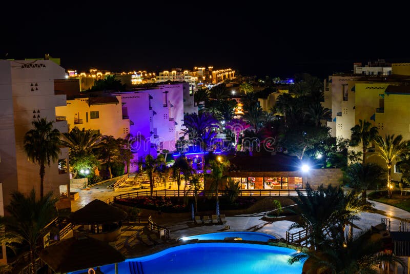 View on a Swimming Pool in Hotel Resort at Night Stock Image - Image of ...
