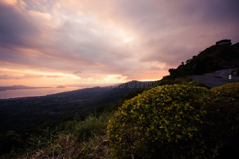 View of Taal Lake from Tagaytay Highland at Sunset Stock Photo - Image ...