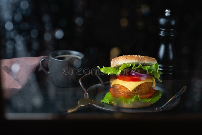 View of a Table in a Cafe with a Burger through the Window Stock Photo ...