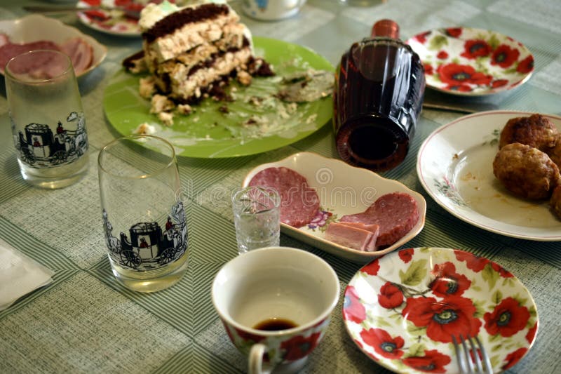 View of a Table with Dishes after Dinner. Stock Photo - Image of empty ...
