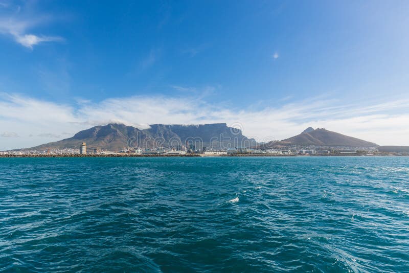 View of Table Mountain in Cape Town from the Ocean Stock Photo - Image ...