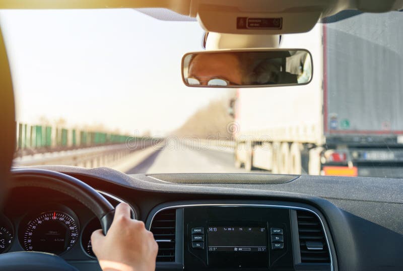 View Taken from Inside a Vehicle Overtaking a Large Vehicle on the ...
