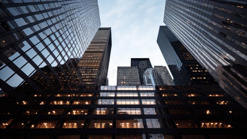 A View of a Tall Building with Many Windows and Lights, AI Stock Image ...
