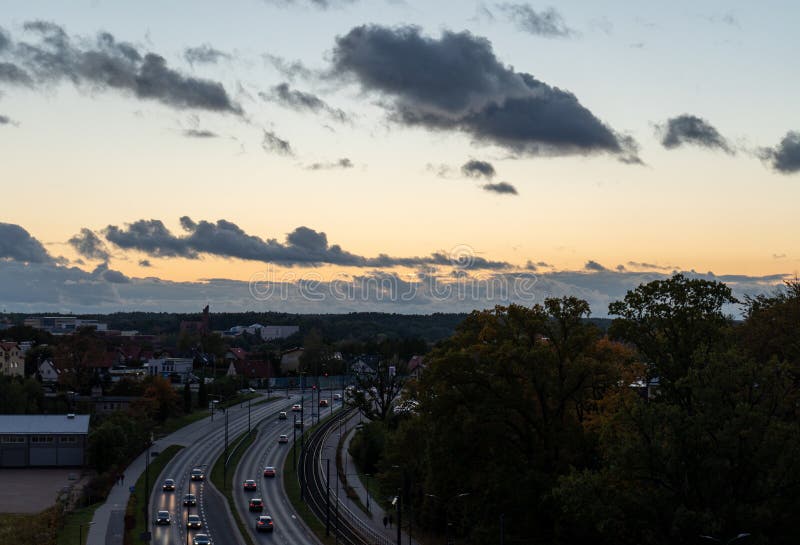 View from a Tall Building To the Intersection and the City Panorama ...