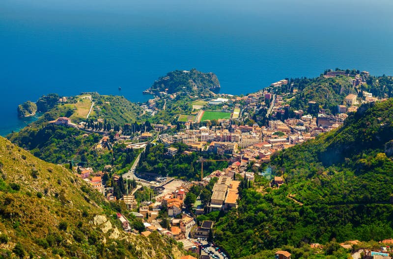 View of Taormina from Castelmola Stock Image - Image of city, outdoors ...