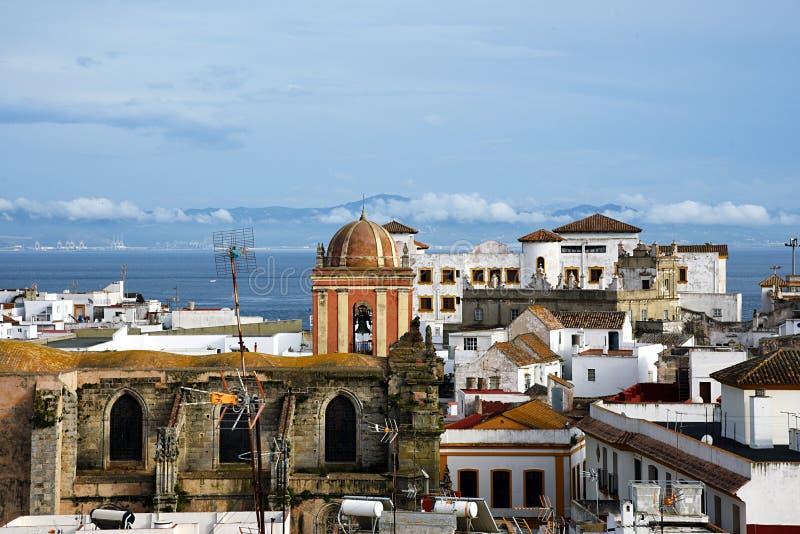 View of Tarifa stock photo. Image of pavement, church - 206784020