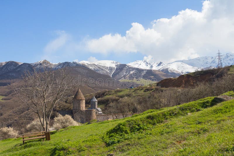 View of the Tatev Monastery among the Flowering Trees in Spring ...