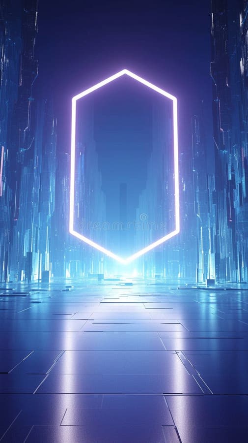 View Tech Style Floor and Wall Accentuated by Neon Light in 3D Stock ...