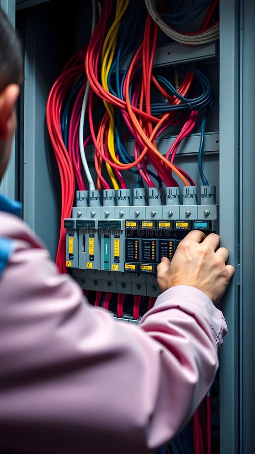 A Technician S Hands Working on a Complex Electrical Panel Stock Photo ...