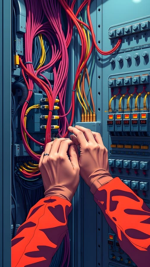 A Technician S Hands Working on a Complex Electrical Panel Stock Image ...
