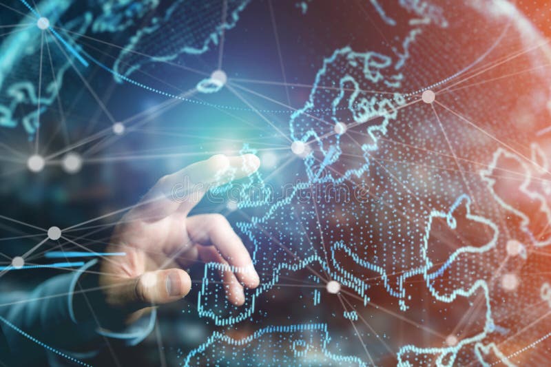 Technology Network World Map Displayed on a Futuristic Interface Stock ...